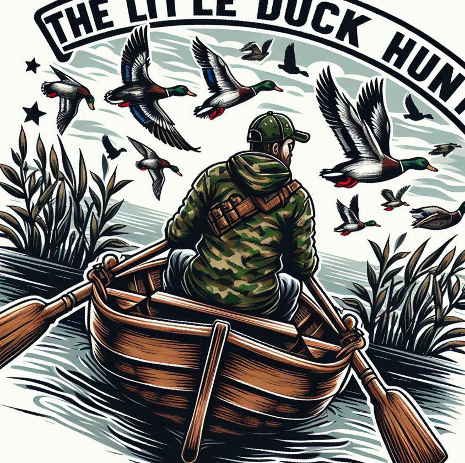 Duck Hunter PNG: Man in Boat, Flying Ducks Clipart (digital Download ...