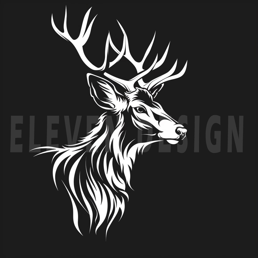 Deer Head Black and White Sublimation Design Png Svg Files PNG File ...