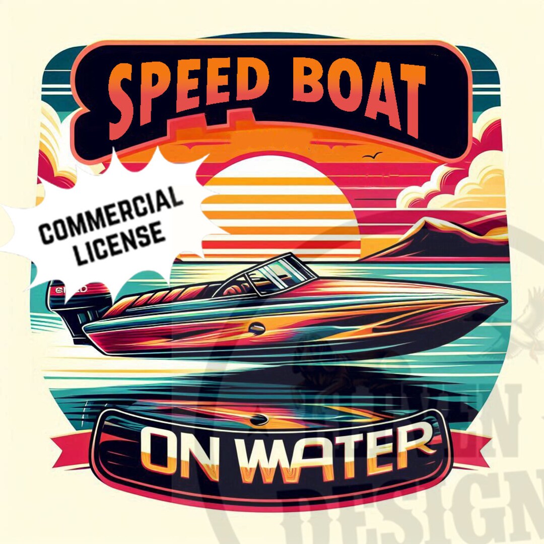 Speed Boat on Water Sublimation Design: PNG Clipart (digital Download ...