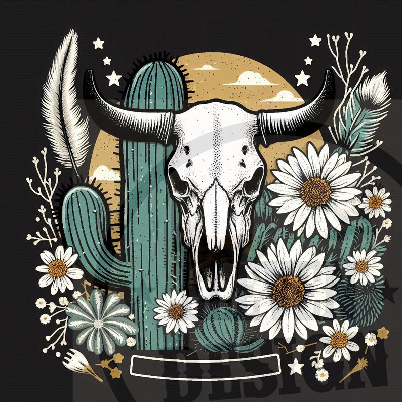 Southwestern Skull PNG: Boho Cactus Floral Design (digital Download) - Etsy