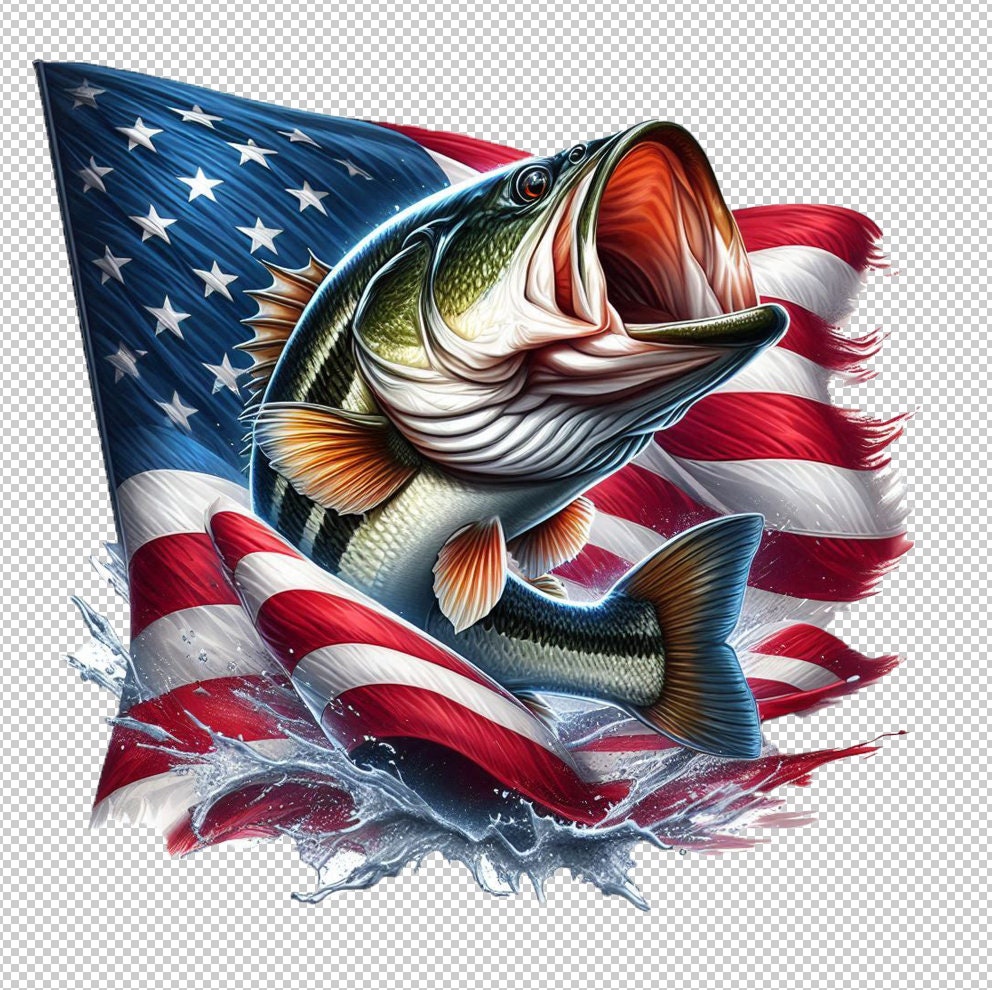 Large Mouth Bass Sublimation PNG Fishing American Flag Png Bass Fishing ...