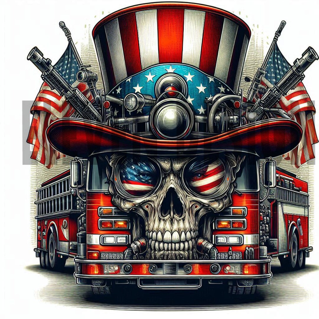 Patriotic Firefighter Skeleton PNG: American Flag Sublimation Design ...