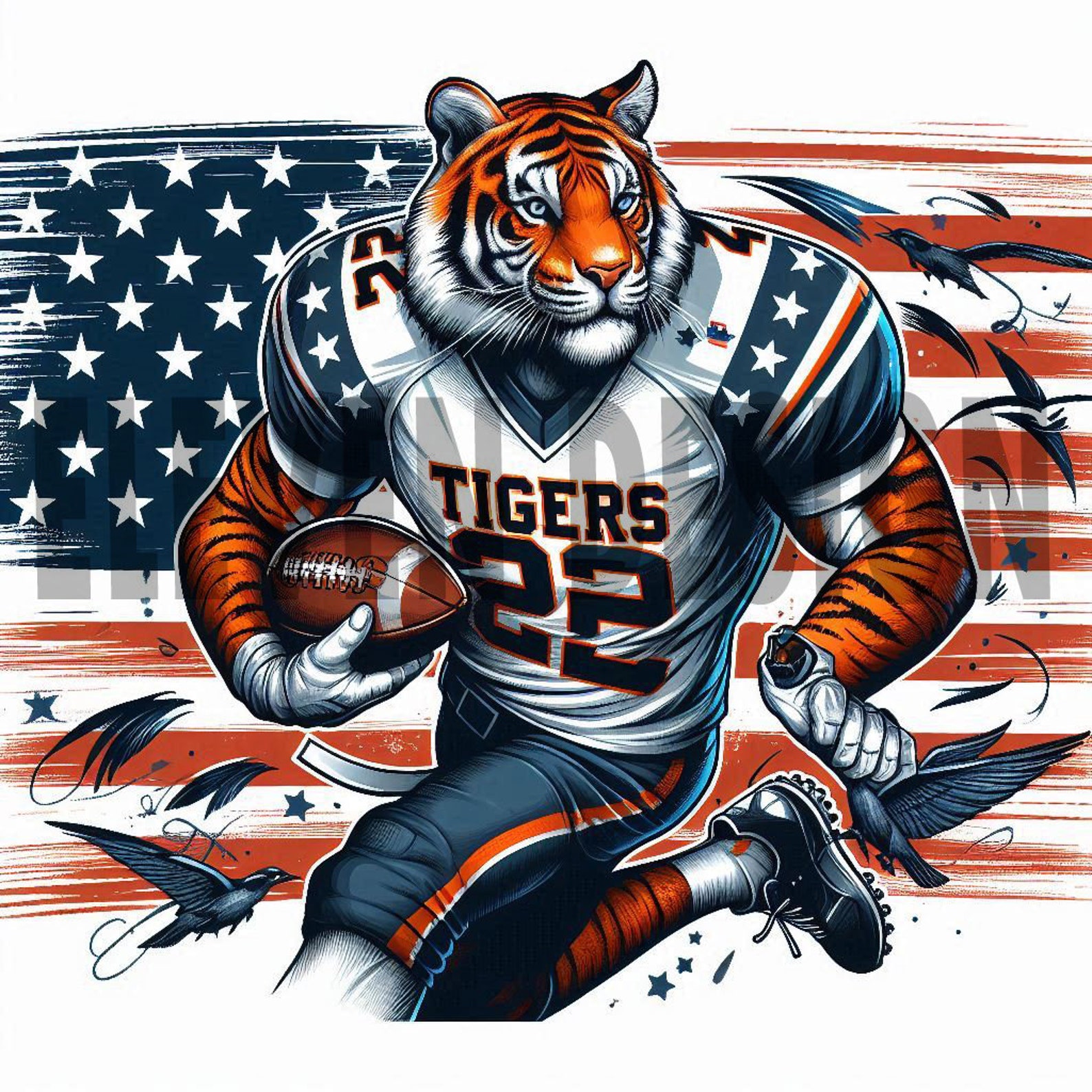 Patriotic Tiger Football Sublimation PNG American Tiger Design for DTF ...