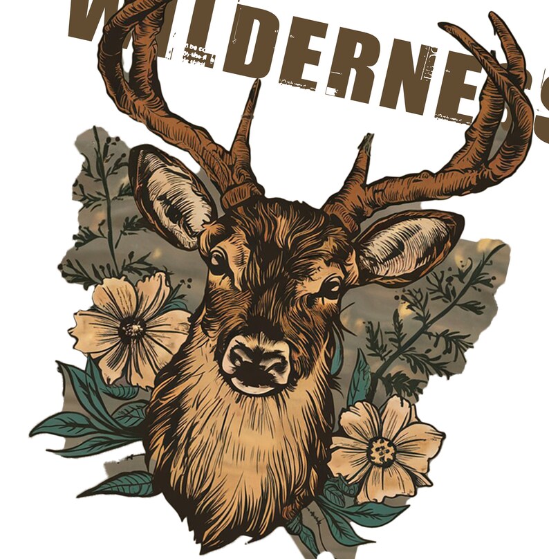 Wilderness Deer Head PNG Deer With Flowers Sublimation for Kids Shirt ...