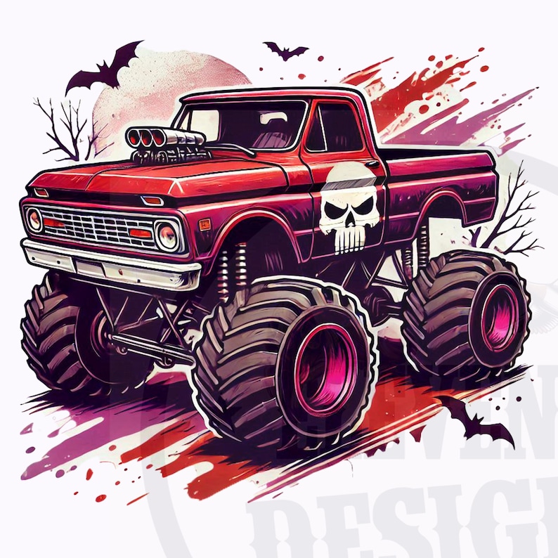 Monster Truck PNG: Skull Design, Kids Shirt Clipart (digital Download ...