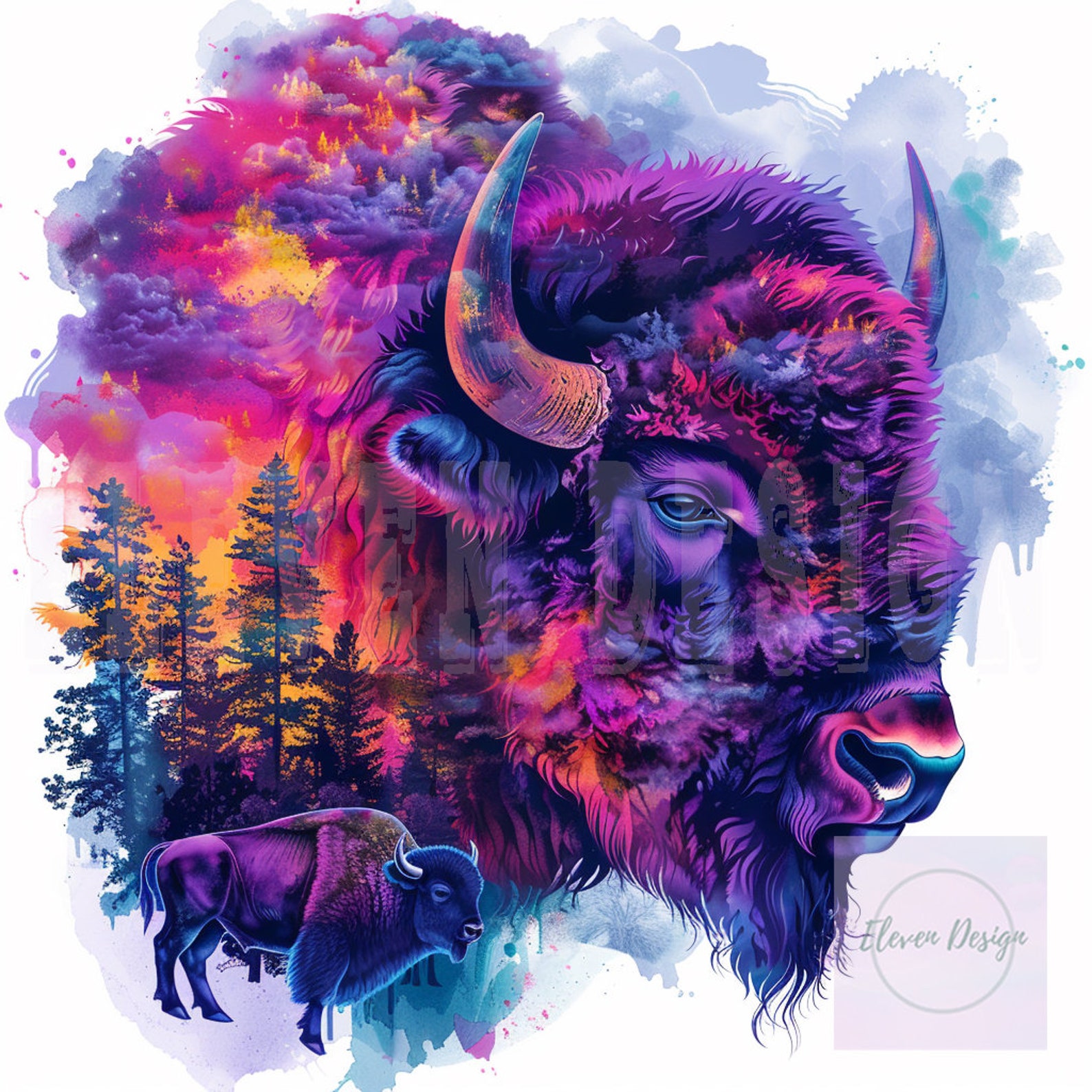 Vintage Neon Colors Bison Camouflage Graphic Transparent Background ...