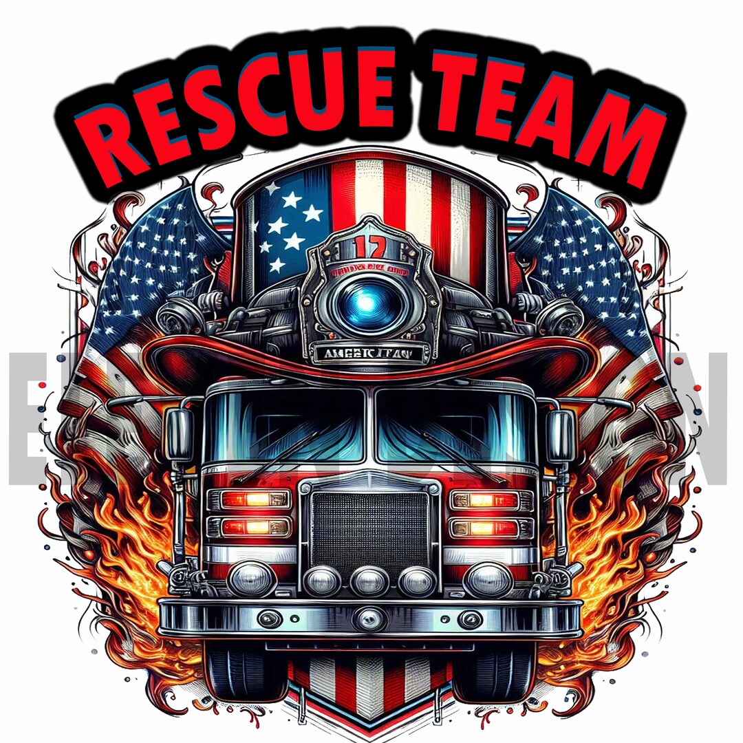 Rescue Team With Fire Truck Sublimation Design PNG | Firefighter ...