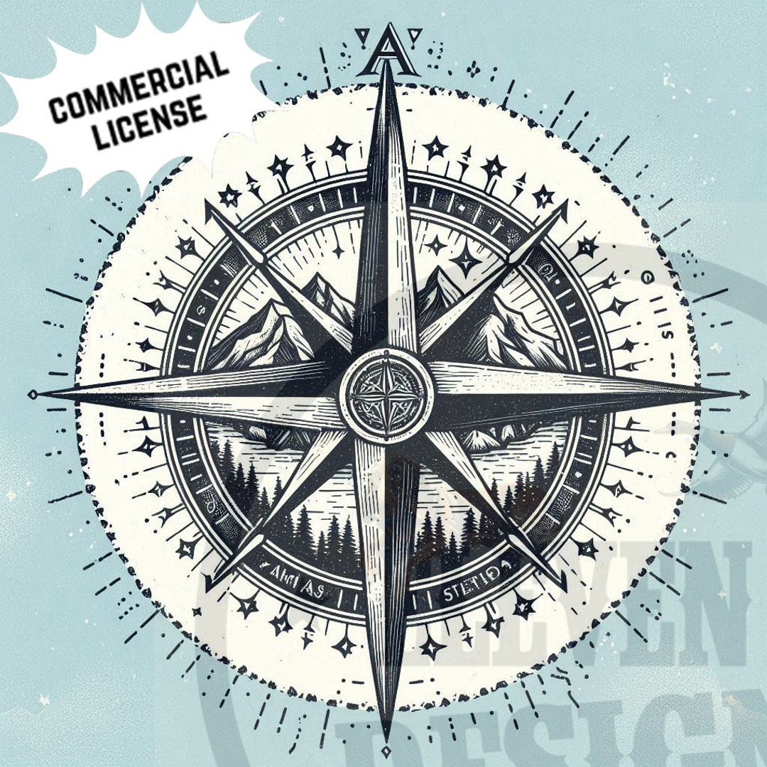 Compass Sublimation PNG | Hiking Compass Print Files | Hiker Compass ...