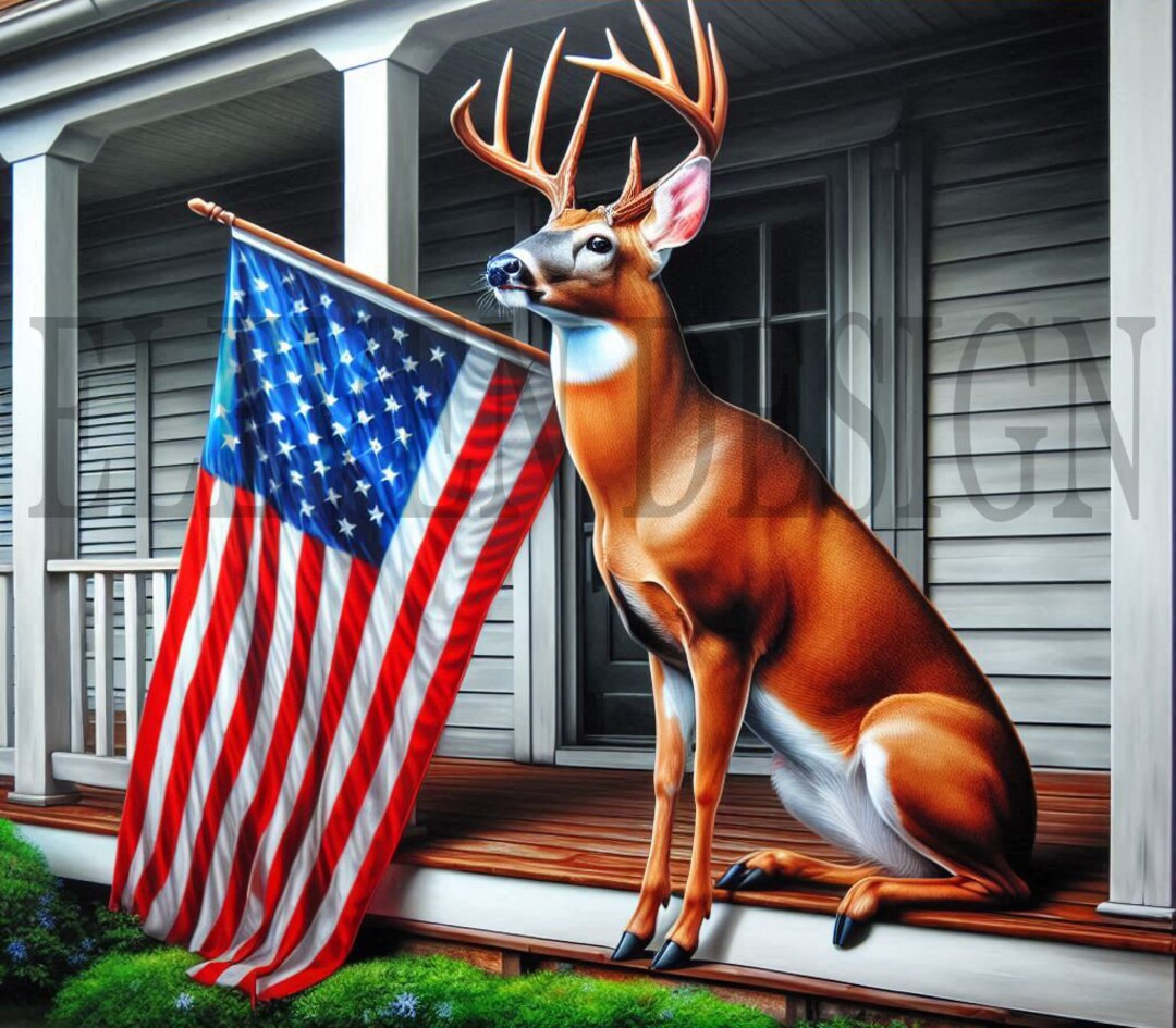 American Flag With Deer Hunting Sublimation PNG Deer Patriotic Usa Flag ...