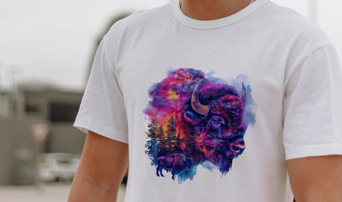 Vintage Neon Colors Bison Camouflage Graphic Transparent Background ...