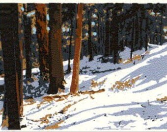 Overnight Snowfall woodcut of Cook Forest black and white | Etsy