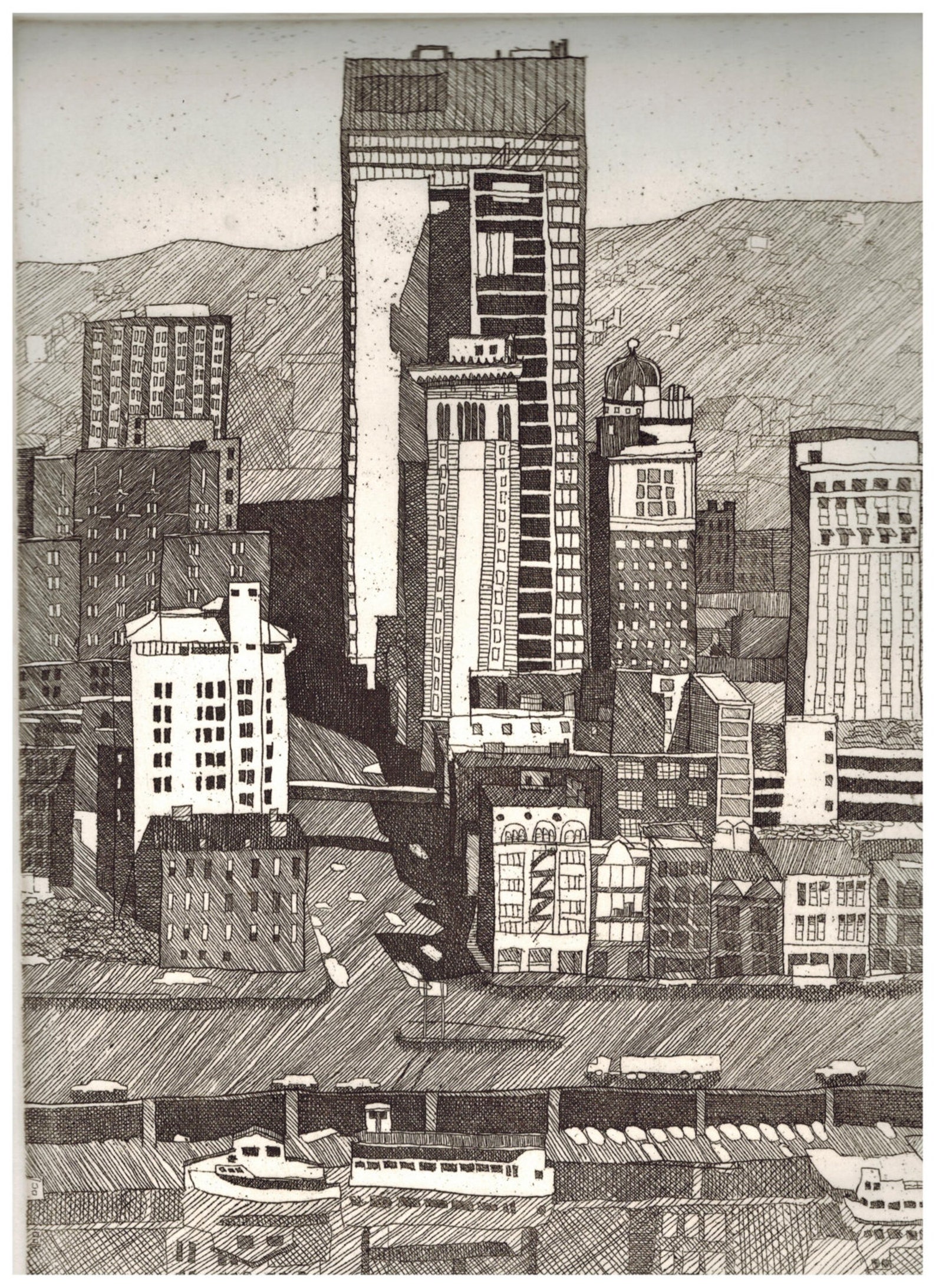 DOWNTOWN PITTSBURGH Original Hand Printed Zinc Plate Line Etching - Etsy