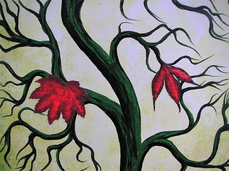 Wall Art, Green Tree Painting, Collage, Tree of Life - Etsy