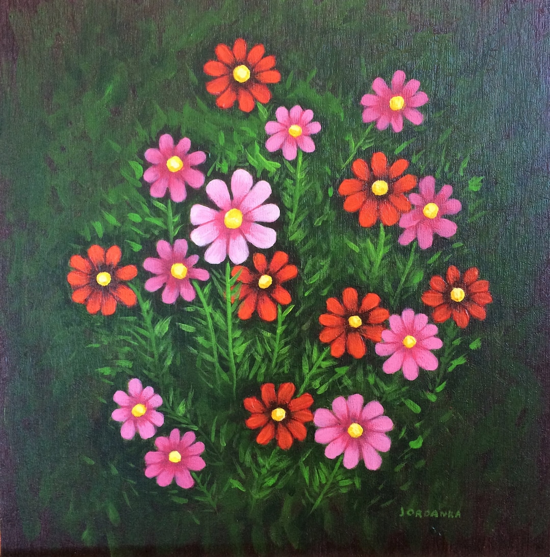 Cosmos Flower Painting, Flower Art, Acrylic Painting, Home Décor, Wall ...