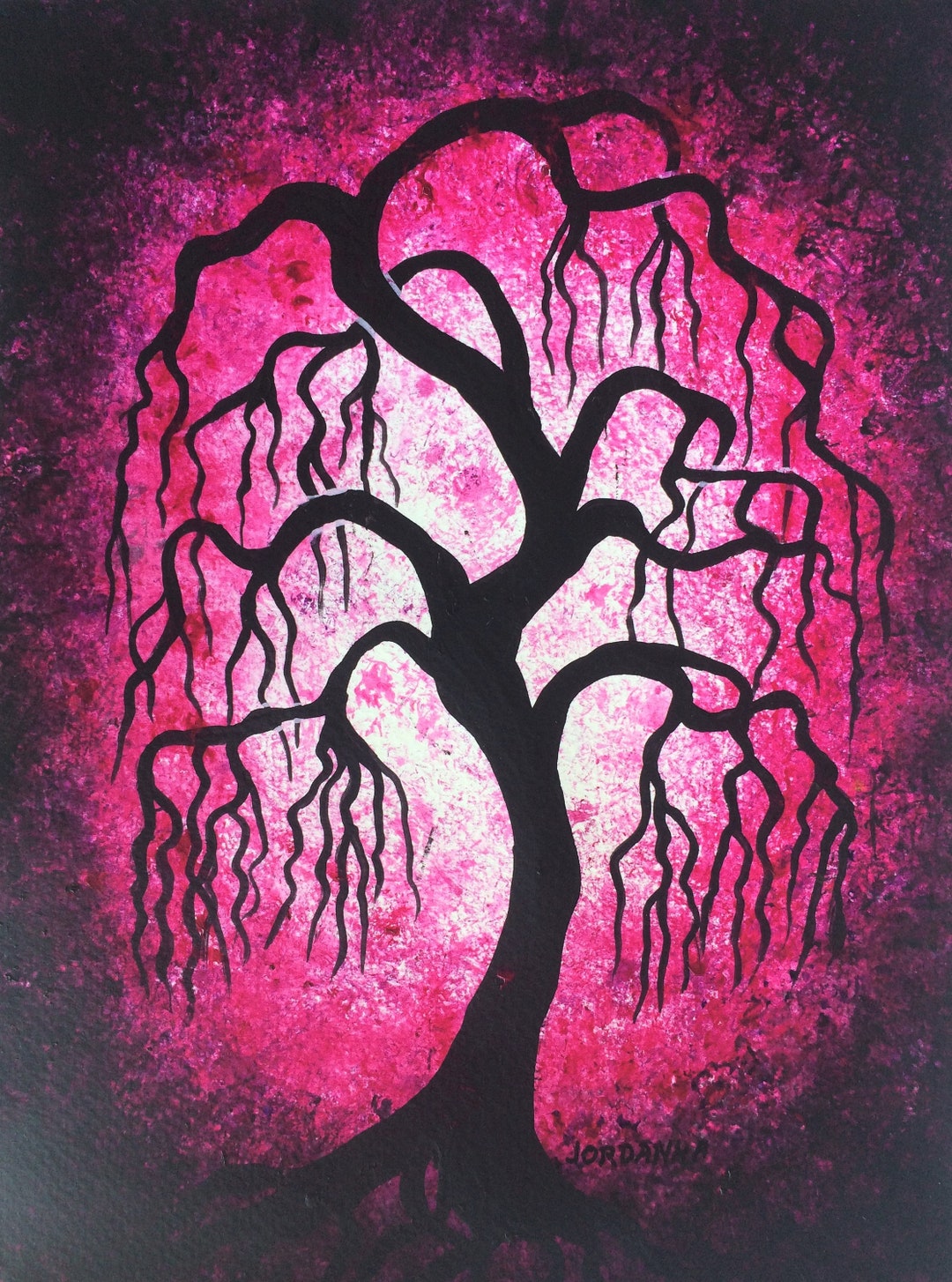 Wall Art, Pink Willow Tree Art, Fine Art, Original Art, Acrylic ...
