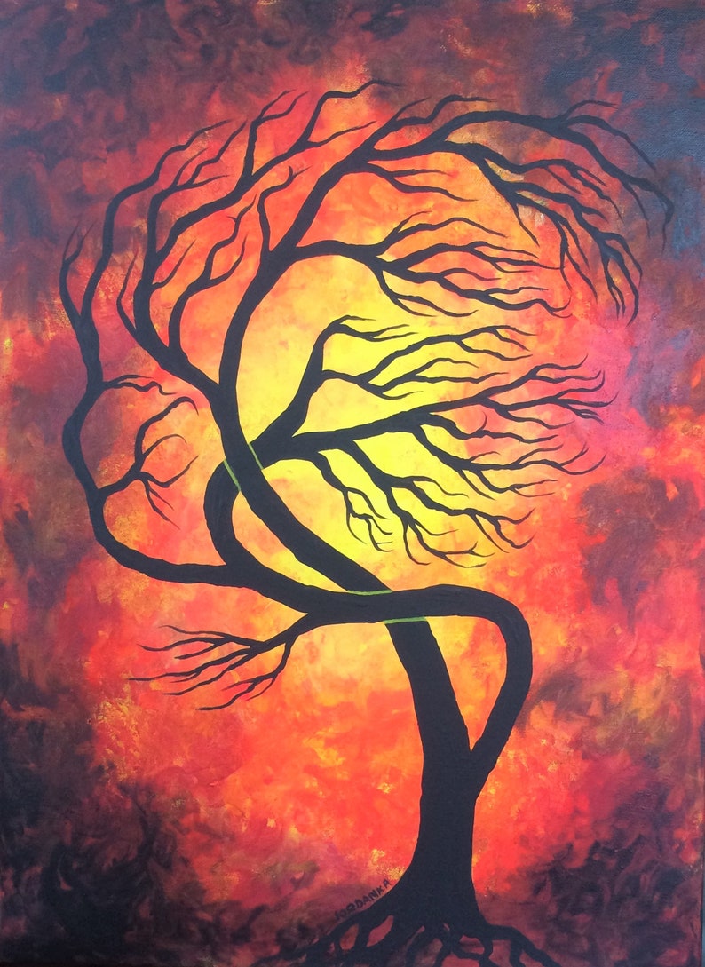 Tree of Life, 18x24, Fire, Original Painting, Wall Decor, Tree Painting ...