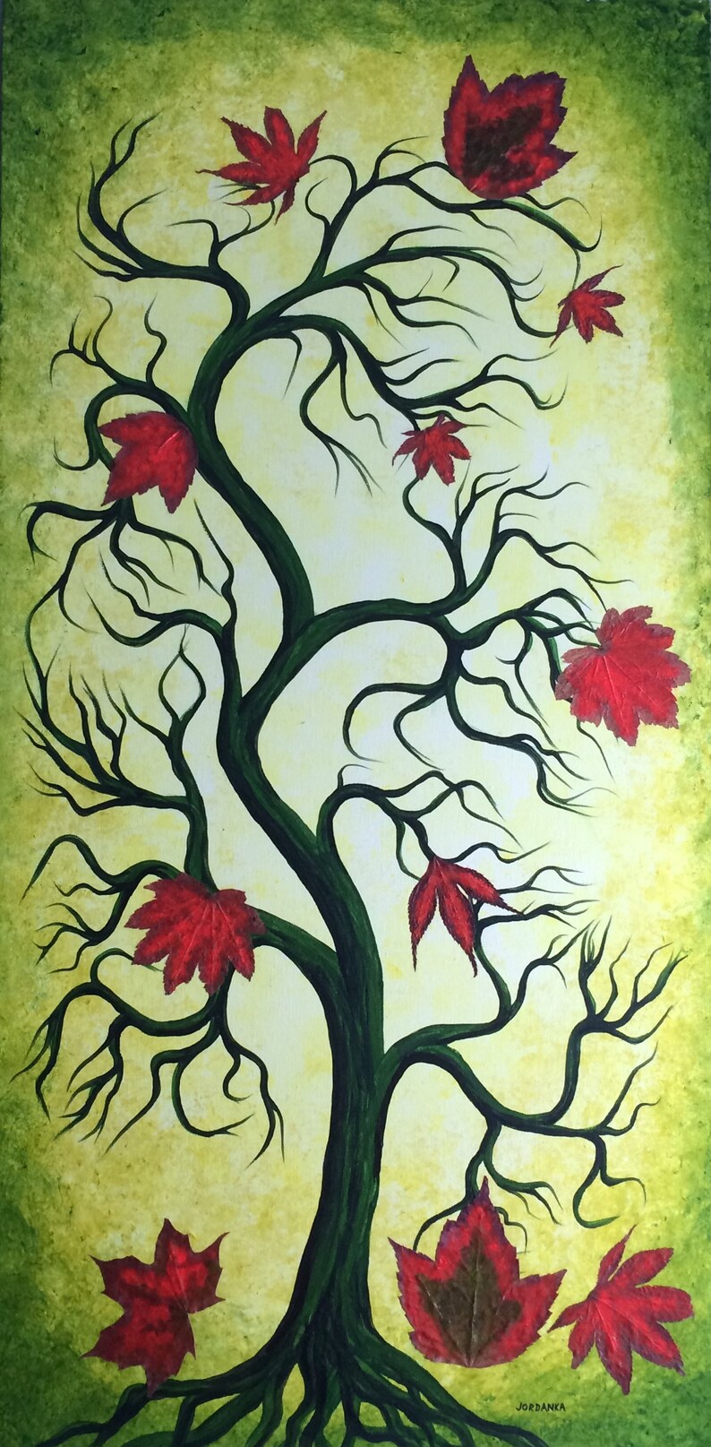 Wall Art, Green Tree Painting, Collage, Tree of Life - Etsy