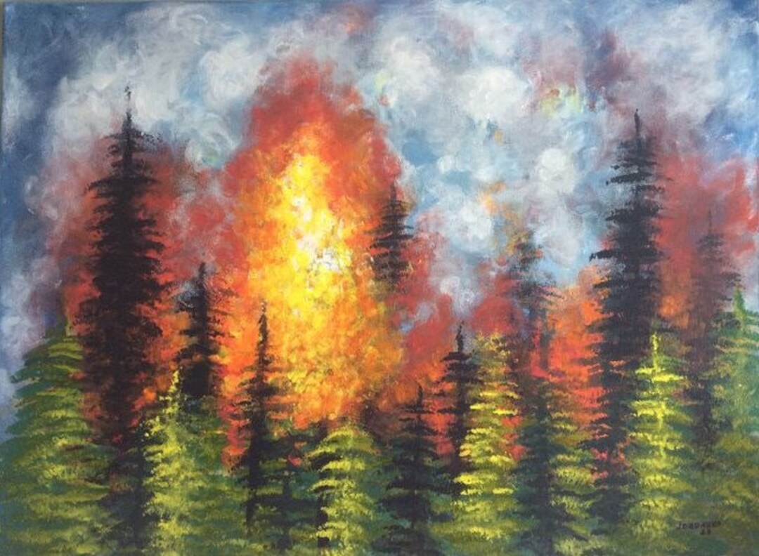 Wall Art, Forest Fire, Wild Fire, Home Decor, Original Acrylic Painting ...