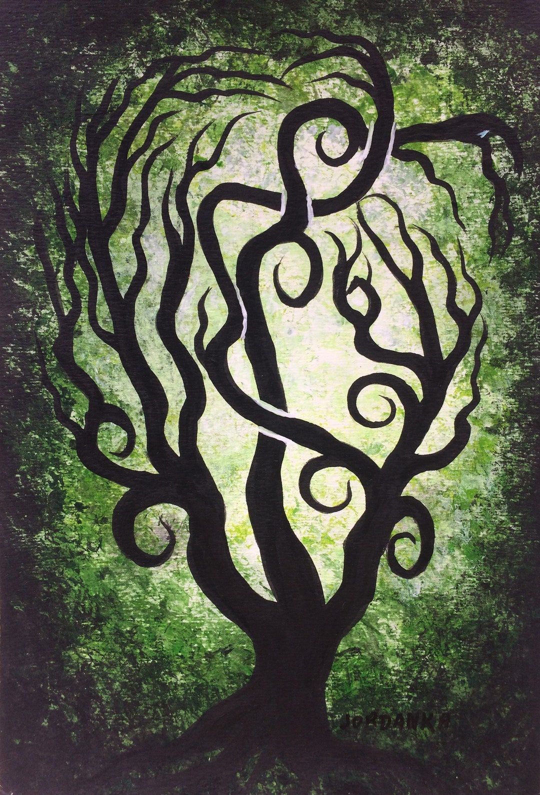 Modern Art, Tree Painting, Tree of Life, Green Curly Tree, Original ...