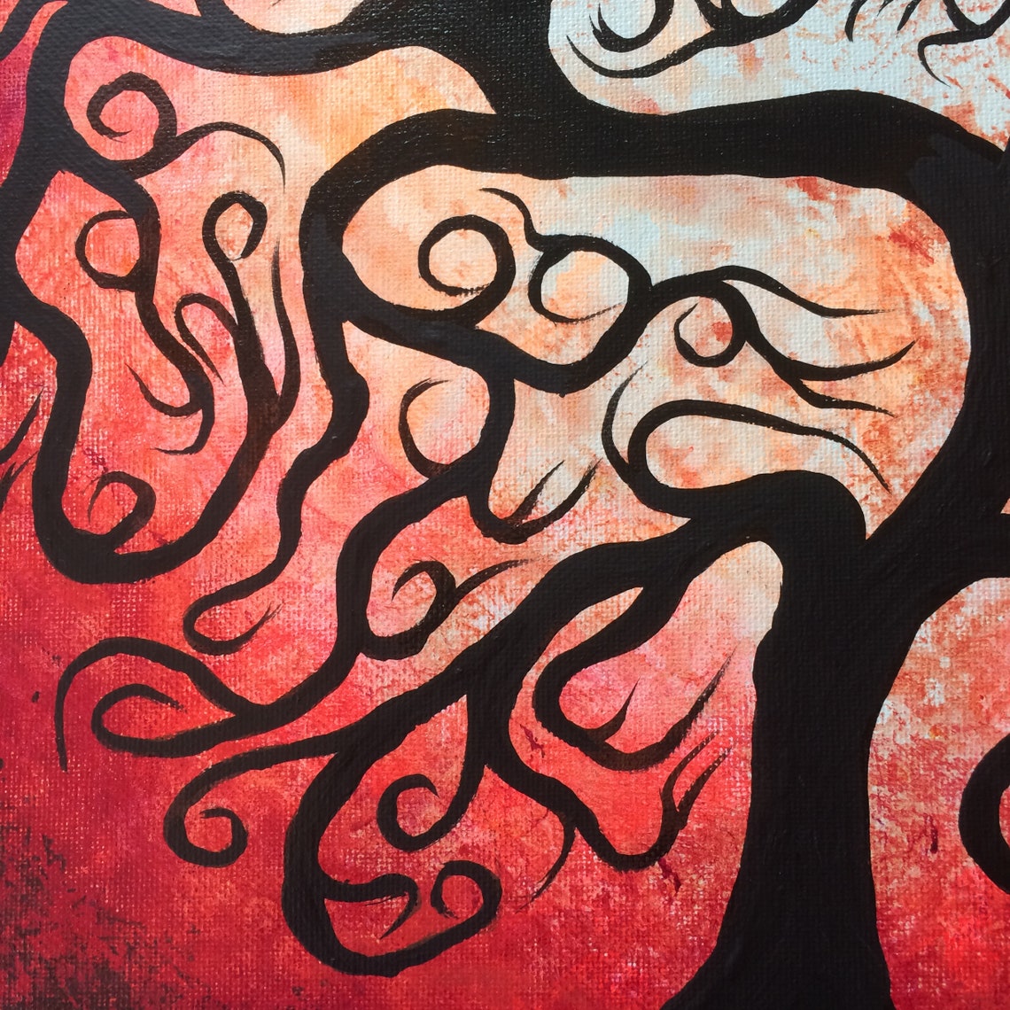 Red Curly Tree, Wall Art, Acrylic Painting, Wall Decor, Home Decor ...