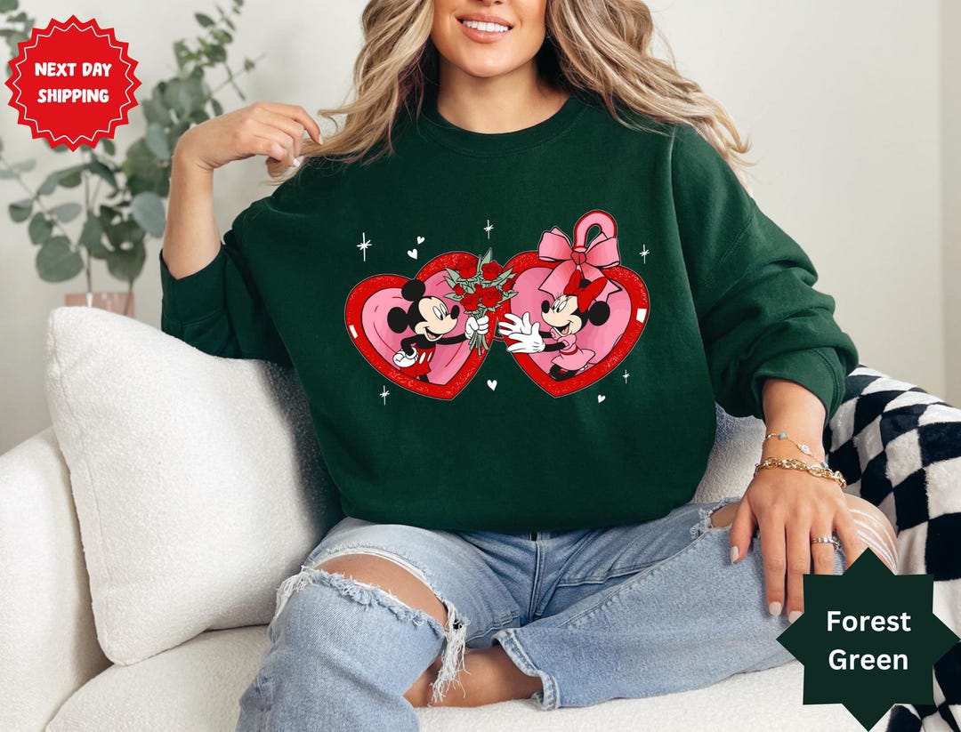 Retro Disney Heart Locket Watercolor Mickey Minnie Mouse Shirt ...