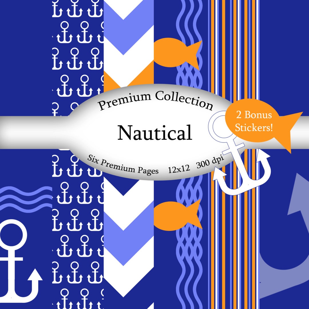 Premium Nautical Digital Paper Download PLUS BONUS Stickers - Etsy