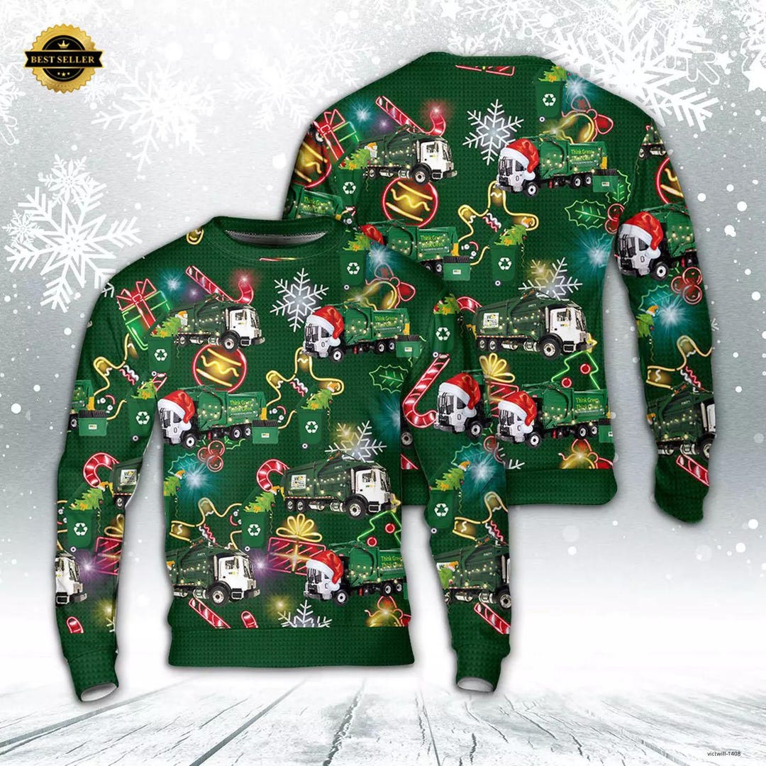 Garbage Truck Christmas Sweater - Festive Sanitation Worker Holiday ...