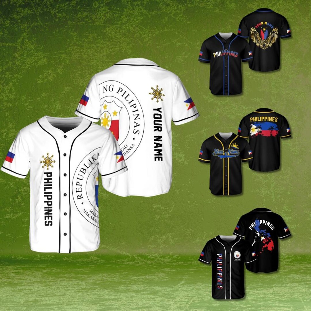 Custom Philippines Baseball Jersey With Name, Filipino Flag Map Shirt ...