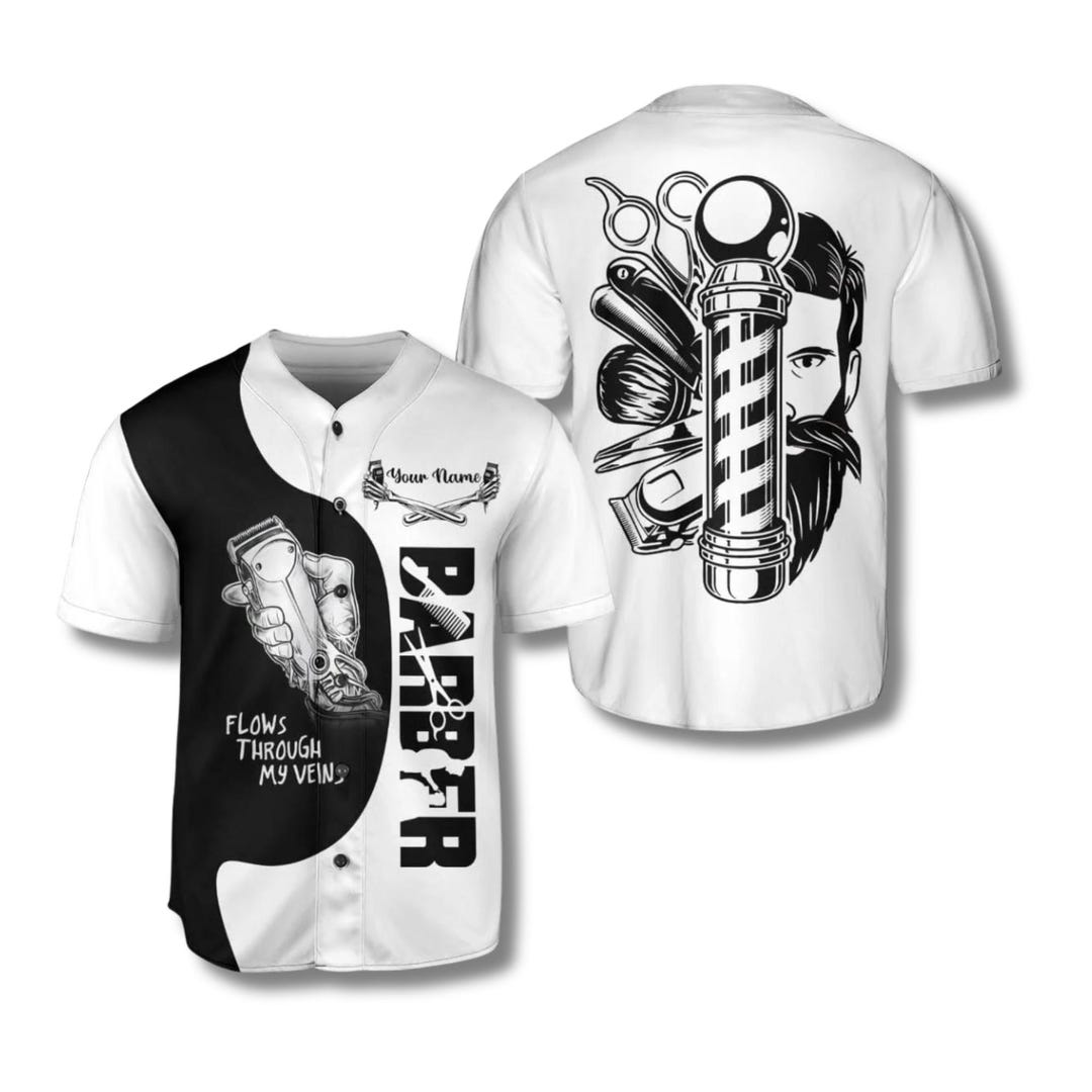 Personalized Barber Baseball Jersey, Custom Name Button up Shirt ...