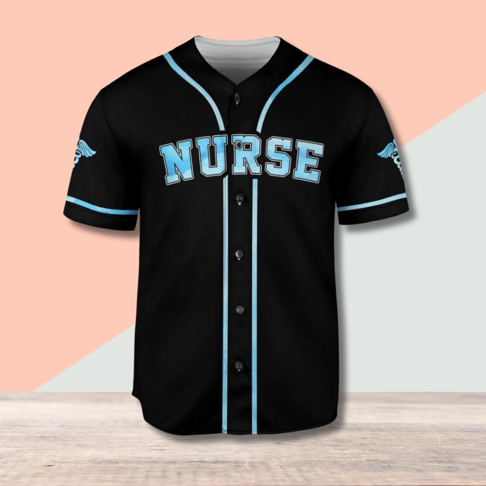 Personalized Nurse Baseball Jersey, Custom Name Black Blue Piped RN ...