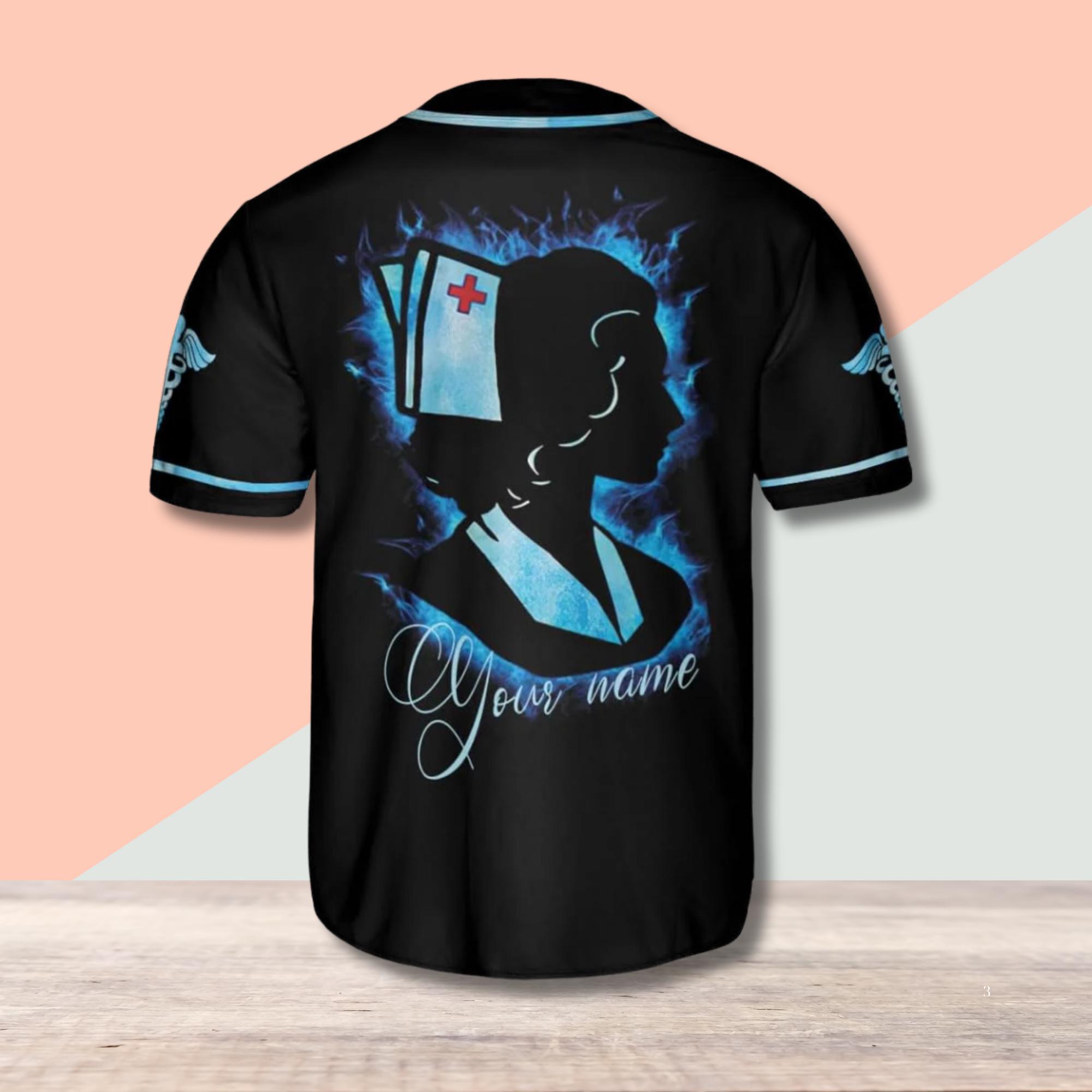 Personalized Nurse Baseball Jersey, Custom Name Black Blue Piped RN ...