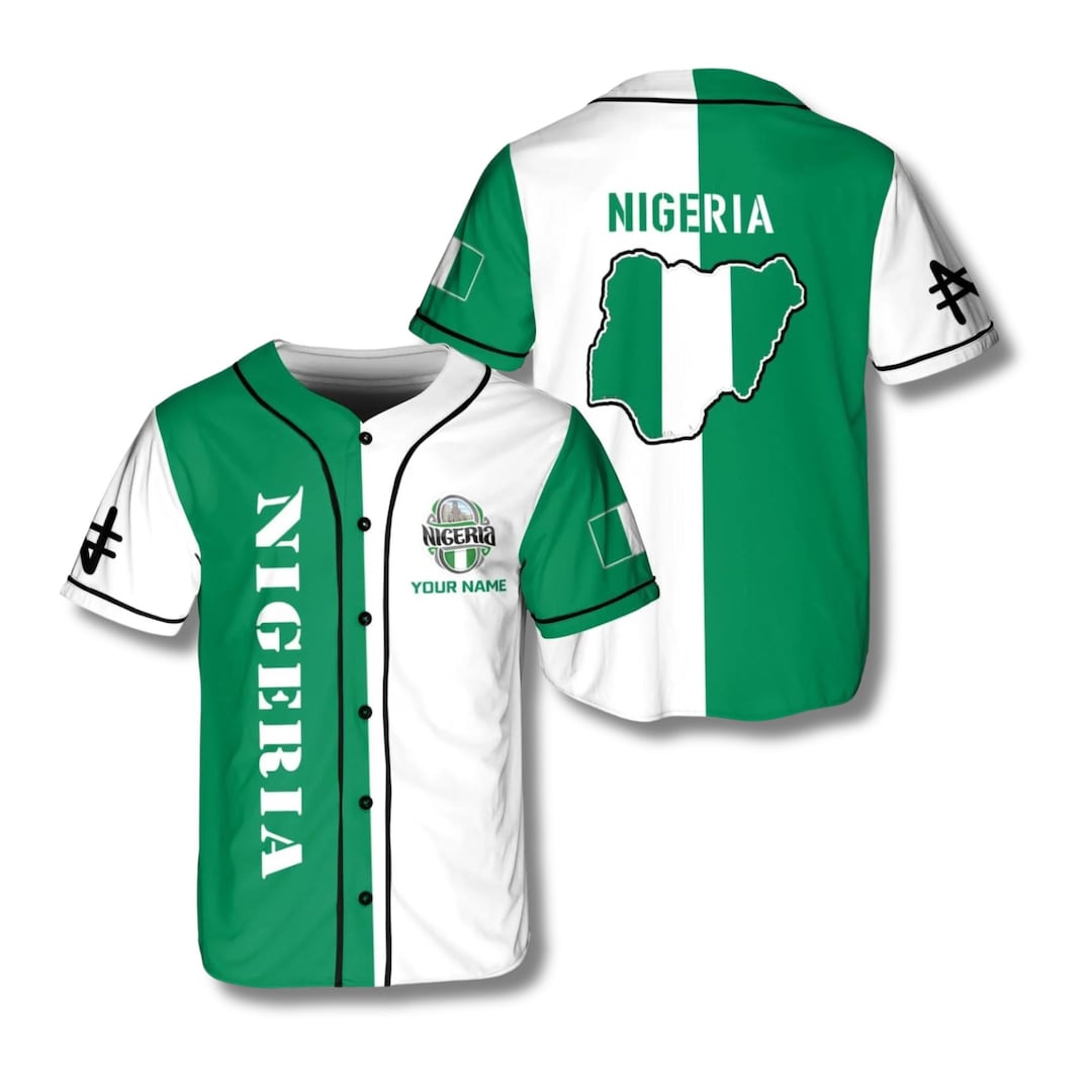 Nigeria Custom Baseball Jersey Shirt, Personalized Name, Green White ...