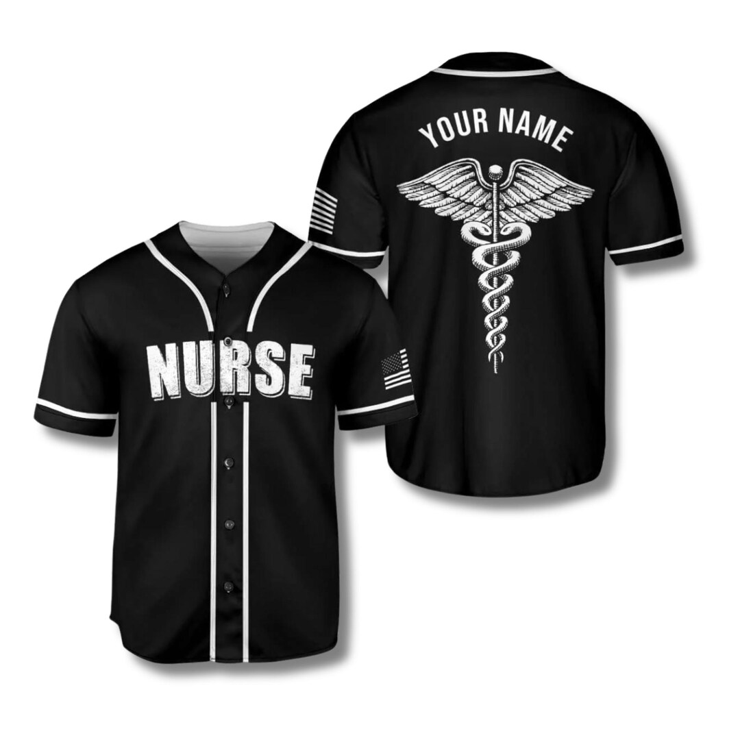 Personalized Nurse Baseball Jersey Shirt, Custom Name Back, Caduceus ...