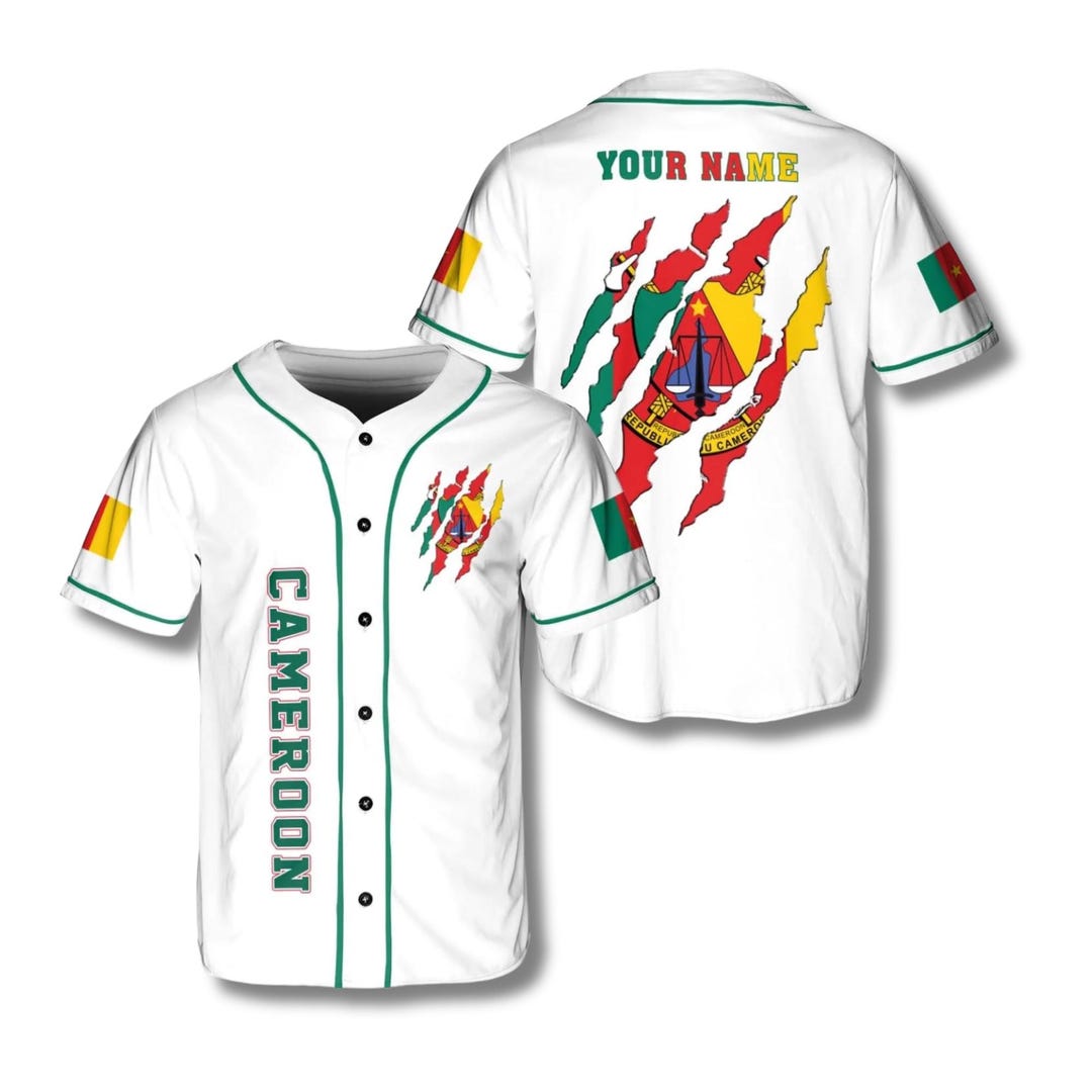 Cameroon Baseball Jersey Shirt Personalized Name, Cameroonian Flag ...