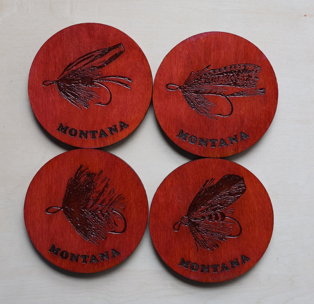 Montana Made Wood Coasters With Fishing Flies - Etsy
