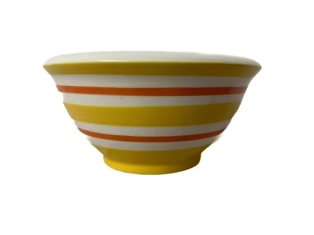 Terramoto Striped Ceramic Bowl, Yellow, White, & Orange Serving Dish ...