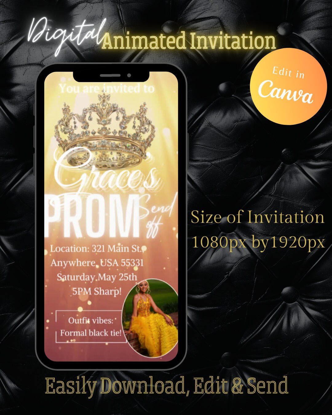 Digital Prom Send off Invitation, Prom Animated Invitation, Text Prom ...