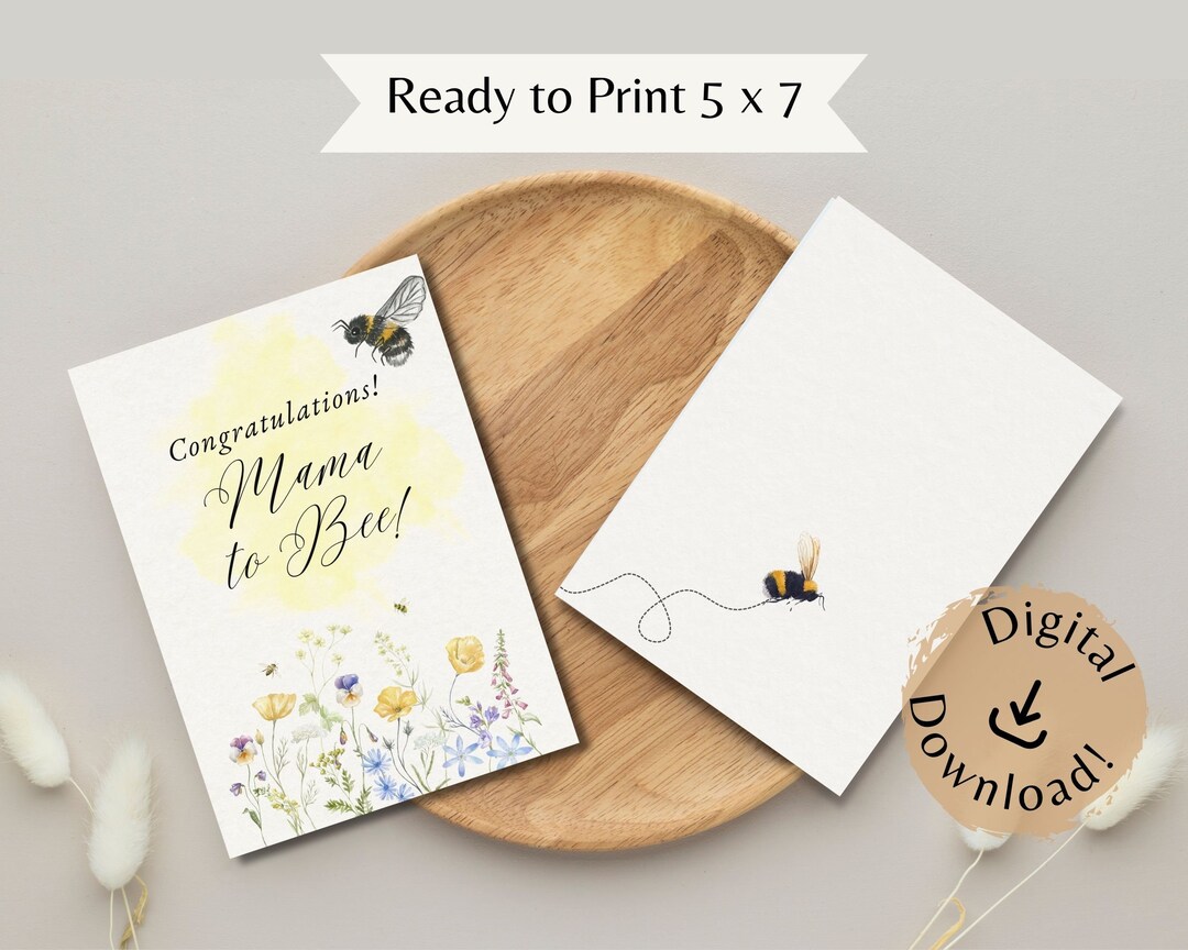 Printable Baby Shower Congratulations Card, Digital Download Bee Themed ...