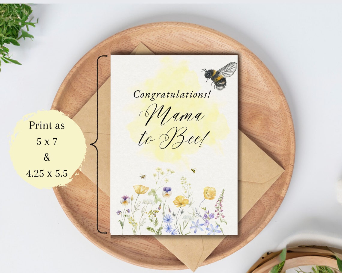 Printable Baby Shower Congratulations Card, Digital Download Bee Themed ...