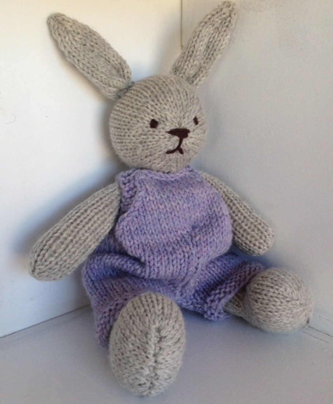 Bunny Rabbit Natural Hand Knit Heirloom Toy Wool Stuffed Animal Lovey ...