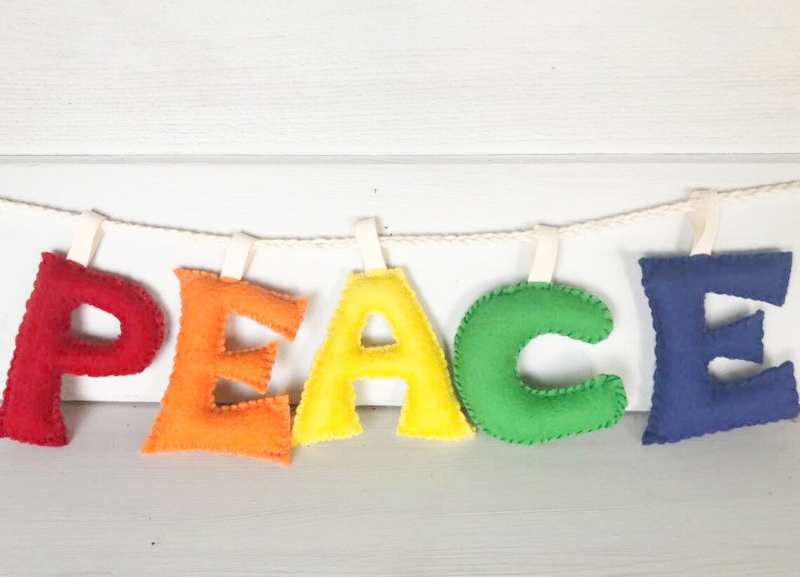 Peace Banner Garland Decor Rainbow Natural - Etsy