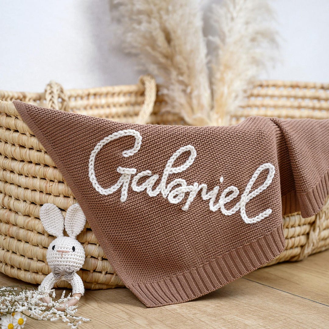Custom Baby Name Blanket | Personalized Hand-embroidered Knit Baby ...