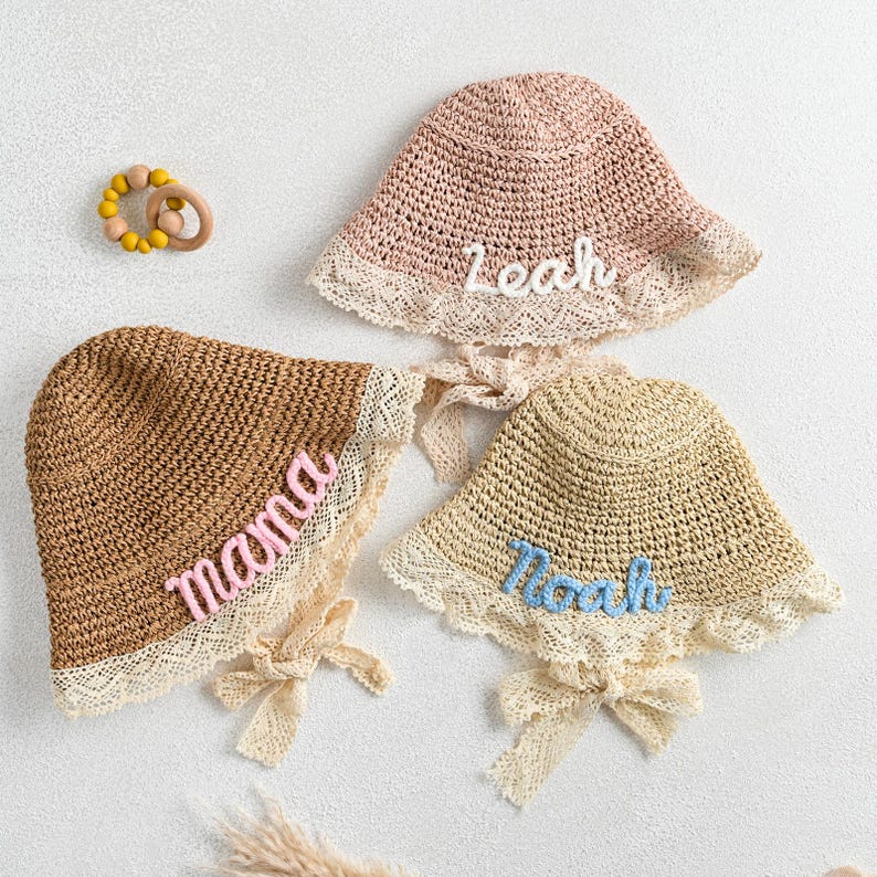 Personalized Straw Hat With Kid's Name, Embroidered Toddler Summer Hat ...