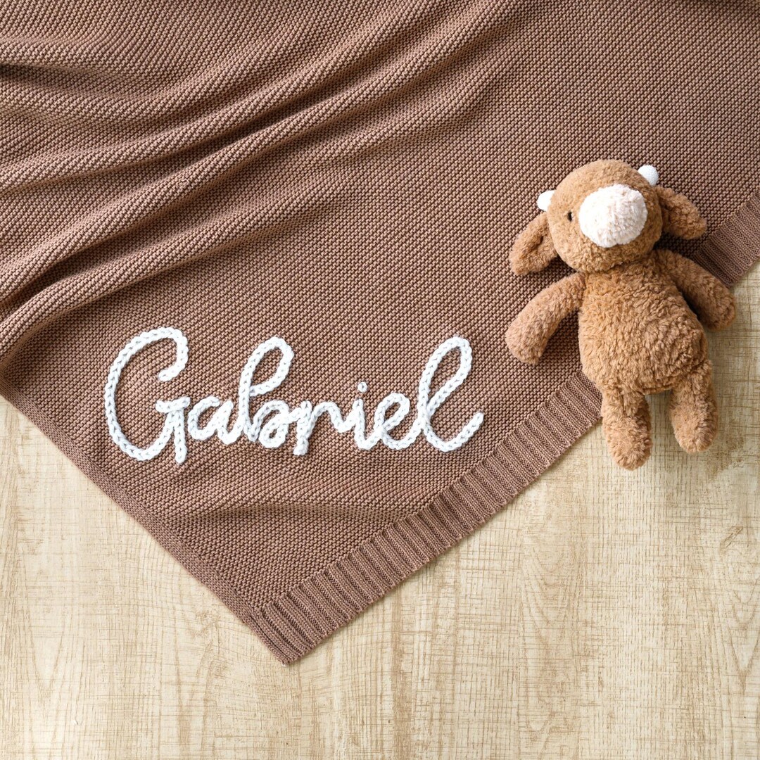 Custom Baby Name Blanket | Personalized Hand-embroidered Knit Baby ...