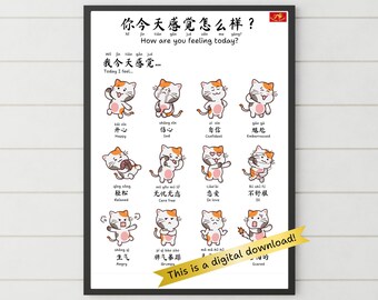 Mandarin Chinese Learning Poster - How Do You Feel Today? Simplified ...