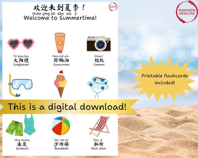 Mandarin Chinese Learning Poster Welcome to Summertime. Simplified ...