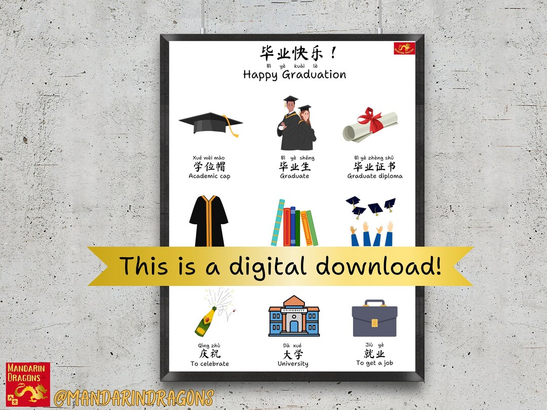 Mandarin Chinese Learning Poster - Happy Graduation. Simplified ...
