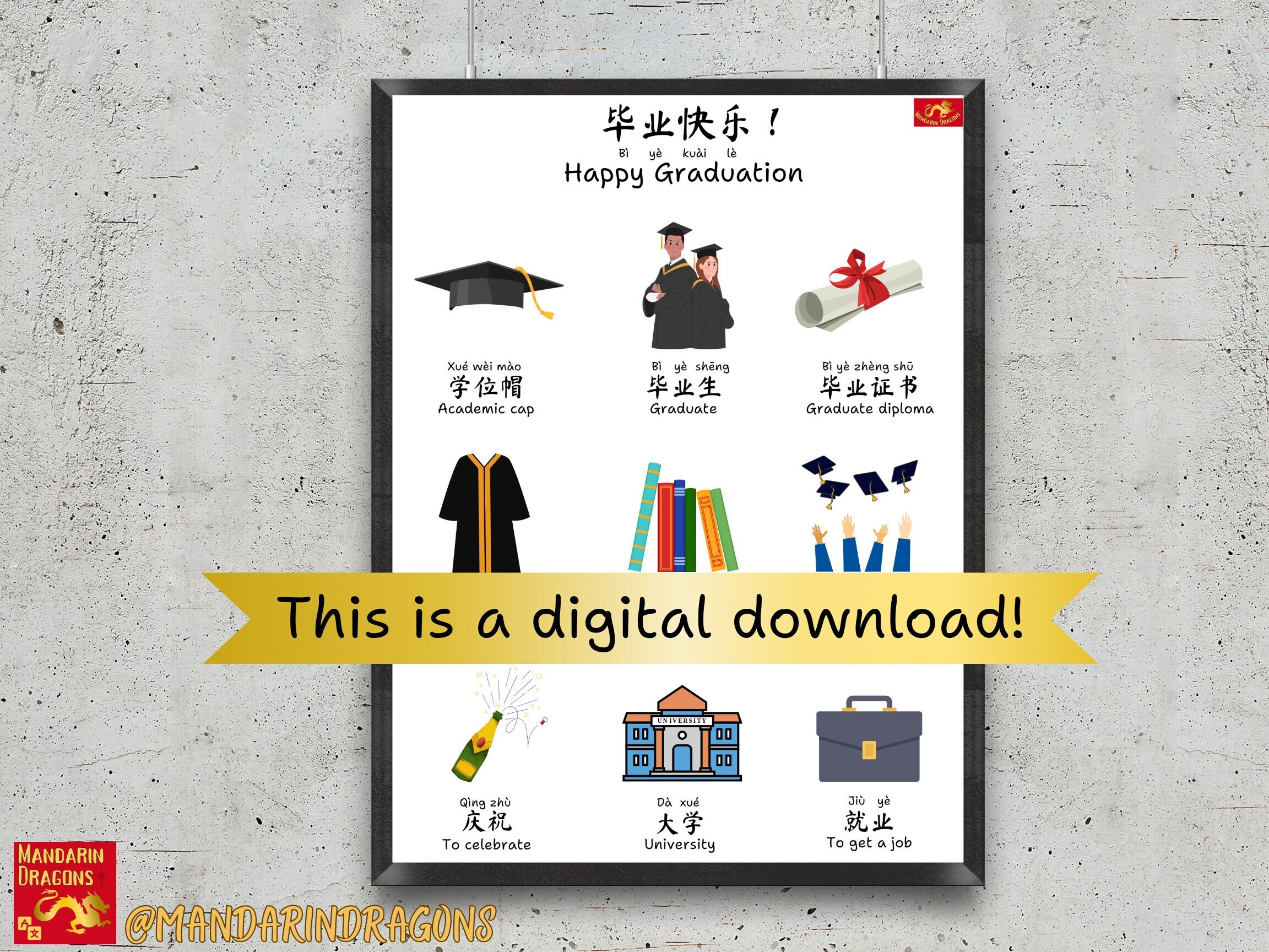 Mandarin Chinese Learning Poster - Happy Graduation. Simplified ...