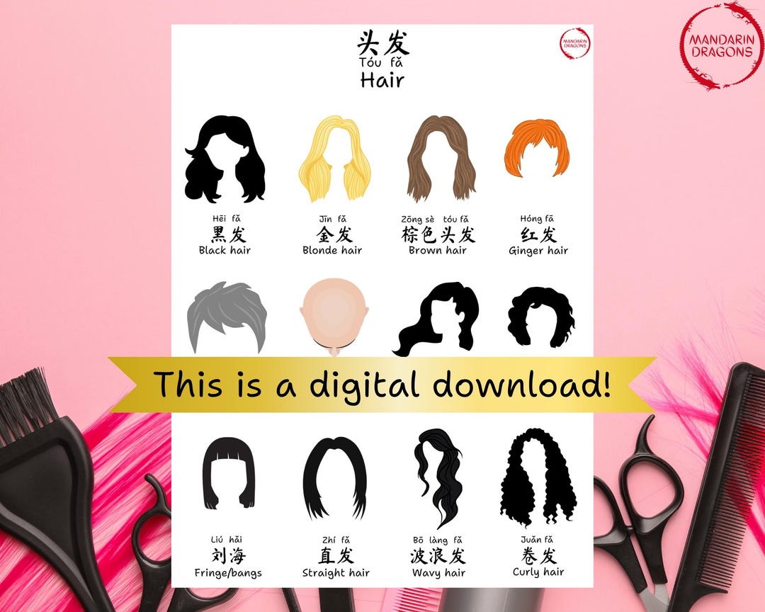 Mandarin Chinese Learning Poster - Hair. Simplified Mandarin Homeschool ...