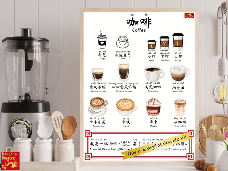 Chinese Learning Poster Coffee. Simplified Mandarin Homeschool ...